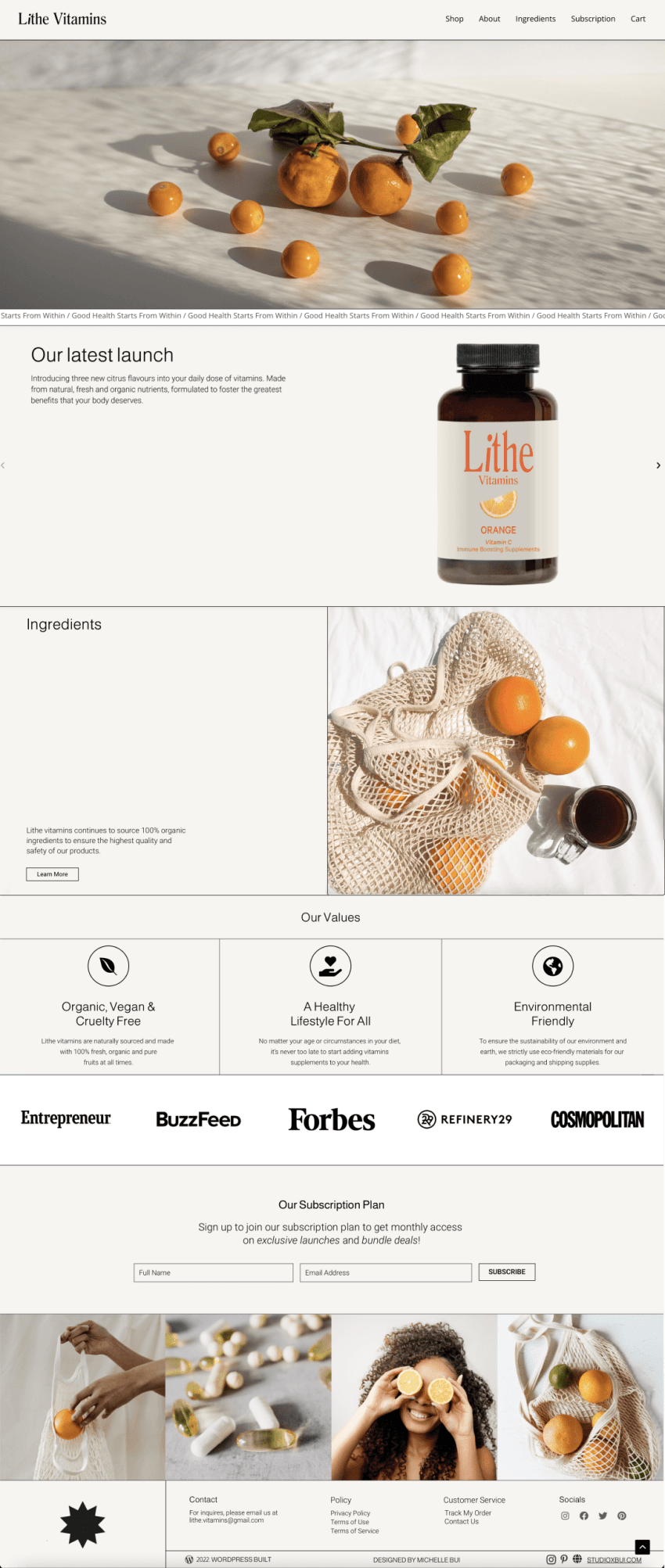 Lithe Vitamins - Web Design by Michelle Bui