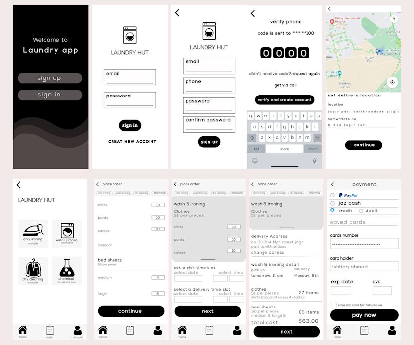 WIREFRAME LAUNDRY APP WORKING PROTOTYPE:: Behance by Ishtiaq Ahmed