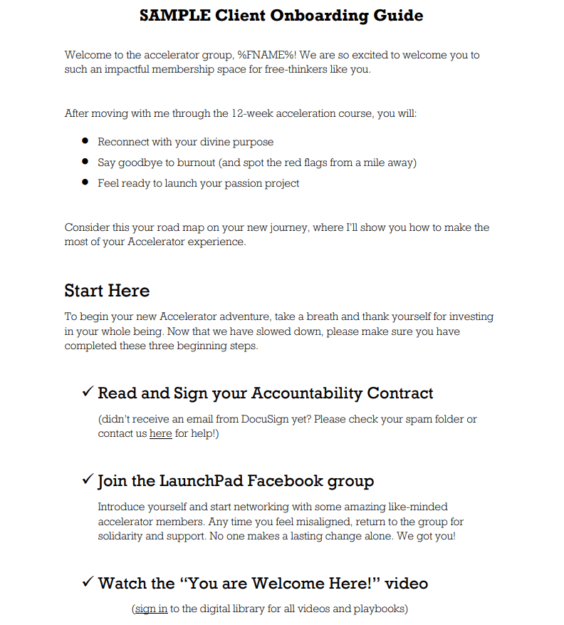 Sample: Client Onboarding Guide for Coaching Program by Grace Gardone