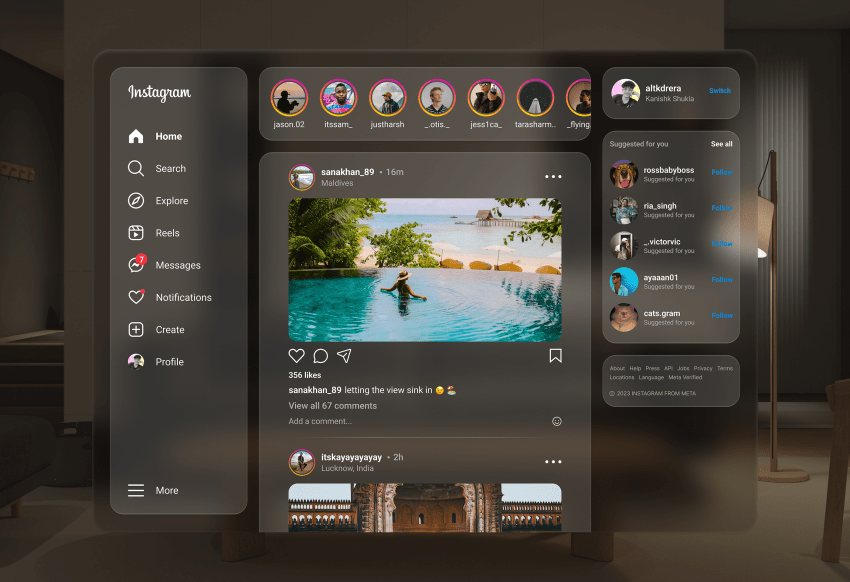 Apple Vision Pro Instagram Spatial UI Design by Kanishk Shukla