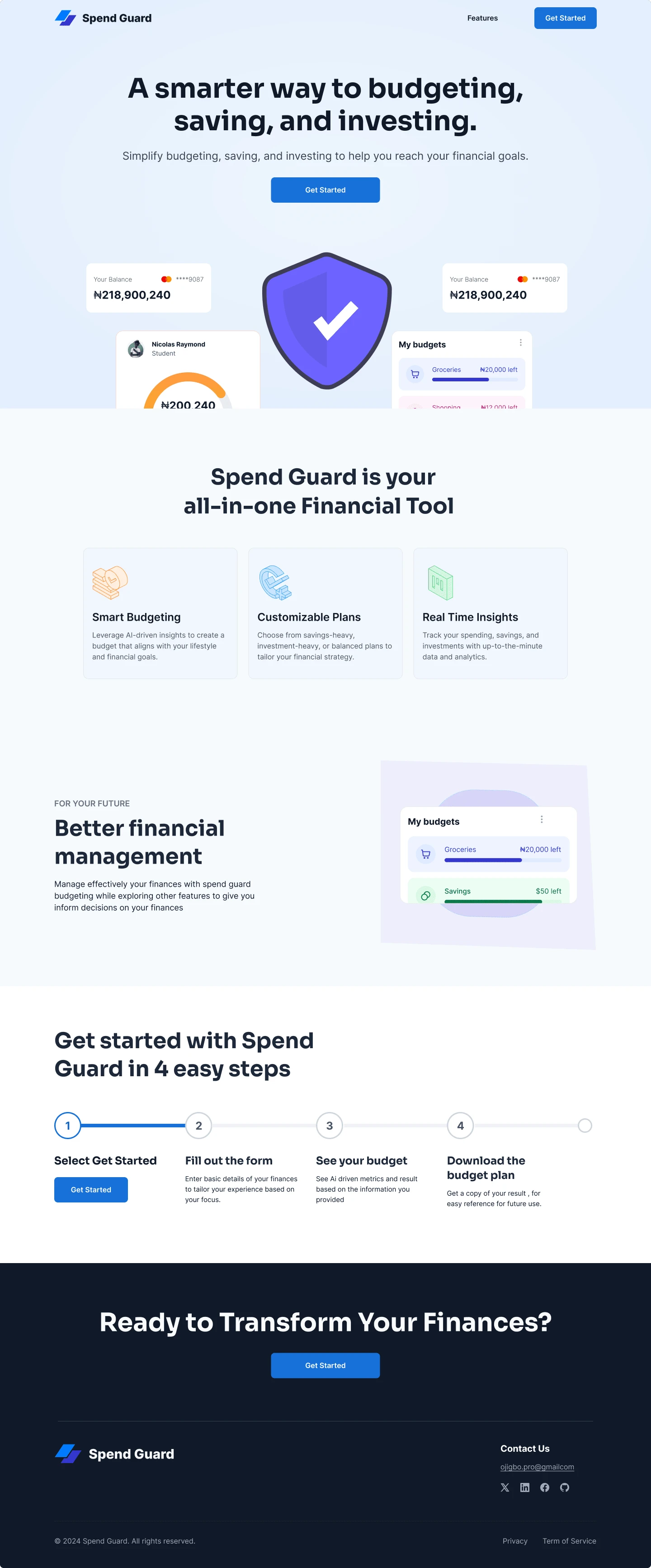 Spend guard Landing Page design by Daniel Oluyemi